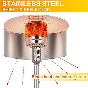 Hykolity 50,000 BTU Propane Patio Heater with Reflector, Stainless Steel Burner, Triple Protection System, Wheels, Outdoor Heaters for Patio, Garden, Commercial and Residential, Silver