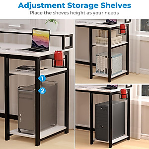 GreenForest Computer Desk with USB Charging Port and Power Outlet, Reversible Small Desk with Monitor Stand and Storage Shelves for Home Office, 40 in Work Desk with Cup Holder Hook, White