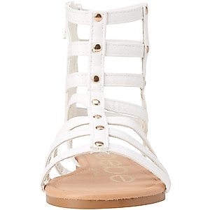 bebe Toddler Girls' Sandals - Leatherette Studded Open Toe Gladiator Sandals - Toddler Sandals for Girls (Toddler/Girl), Size 2 Little Kid, White