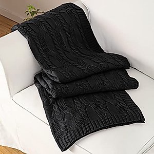 Aormenzy Black Knit Throw Blankets Cable Knit Decorative Throw Blanket Soft Cozy Knitted Blanket for Sofa Couch Bed, 50" x 60"