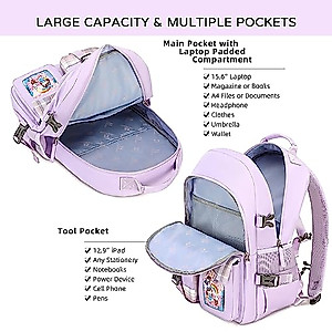 Hey Yoo Cute School Backpack for Girls Backpack for School Bag Kids Backpacks for Girls Kawaii Bookbag for Teen Girls (Purple)