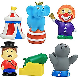 Click N' Play 6 Piece Circus Toys and Action Figure Playset for Kids, Soft Touch Vinyl Bath Tub and Pool Toy - Great for Baby, Boy, Girl, Infants, and Toddler Age 6-12 months 1-3 3-4 Years