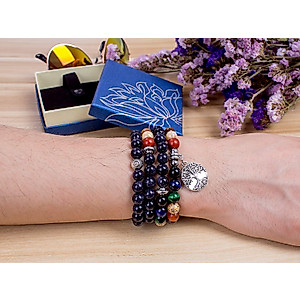 PWMENLK 108 Mala Beads Meditation Necklace 7 Chakra Buddhist Prayer Beaded Bracelet Tree of Life Pendant Necklace Healing Stone Yoga Necklace Women Men Bracelets(solar system)