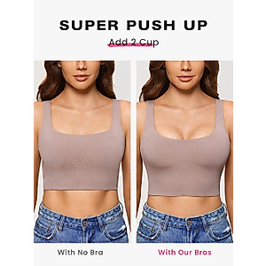 DOBREVA Women's Bralettes No Underwire Bras Support Padded Wireless Ribbed Seamless Bra Removable Pads Push Up Inserts Beige X-Large