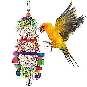 Bissap Conure Toys, Bird Parrot Foraging Shredder Hanging Toys Sola Balls Sepak Takraw with Bell for Small Parrots Parakeets Conures Cockatiels Love Birds Cage Toy