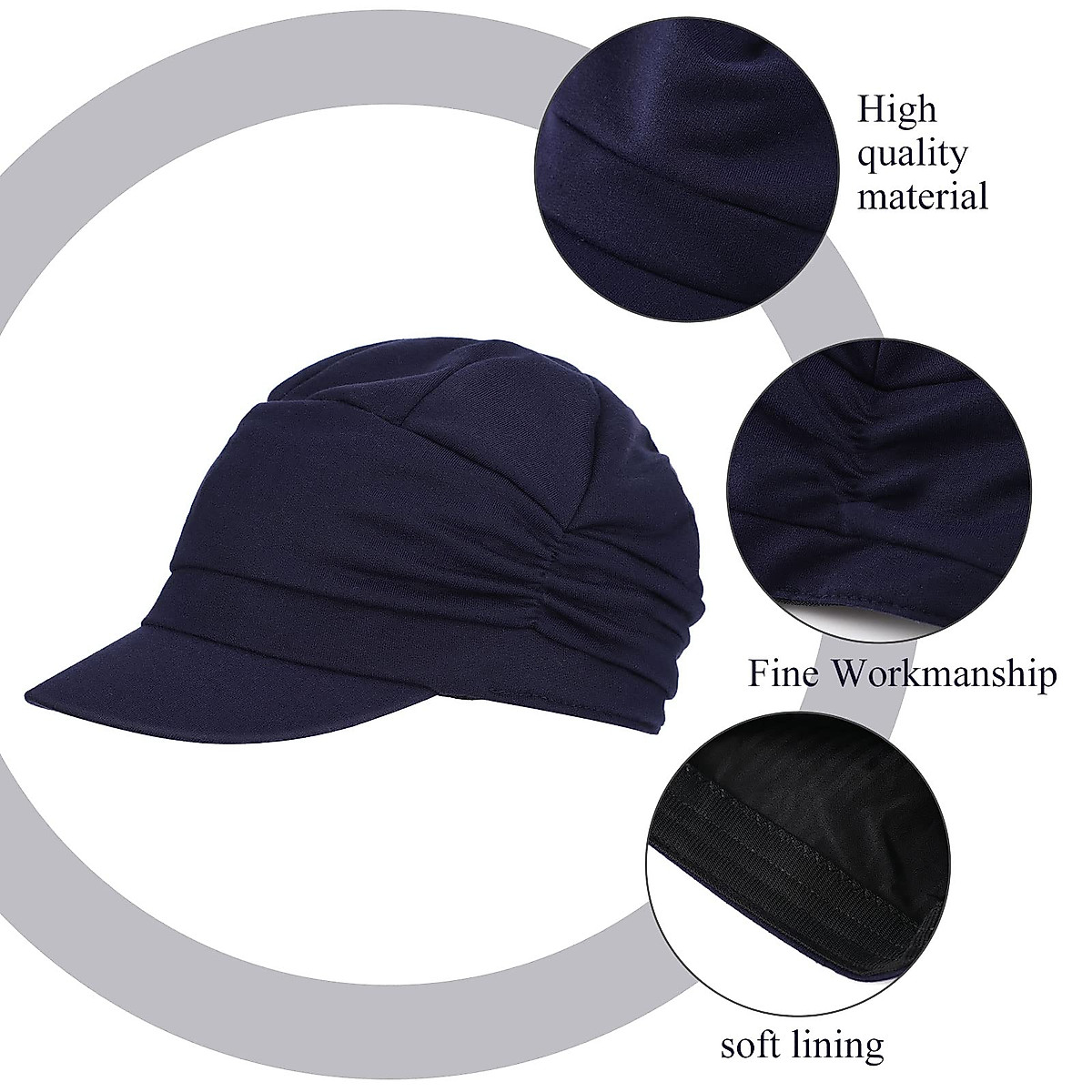 Geyoga 3 Pieces Soft Breathable Newsboy Cap for Women Chemo Headwear Women Oversized Slouch Hat with Brim for Women Ladies(Black, Navy Blue, Wine Red)