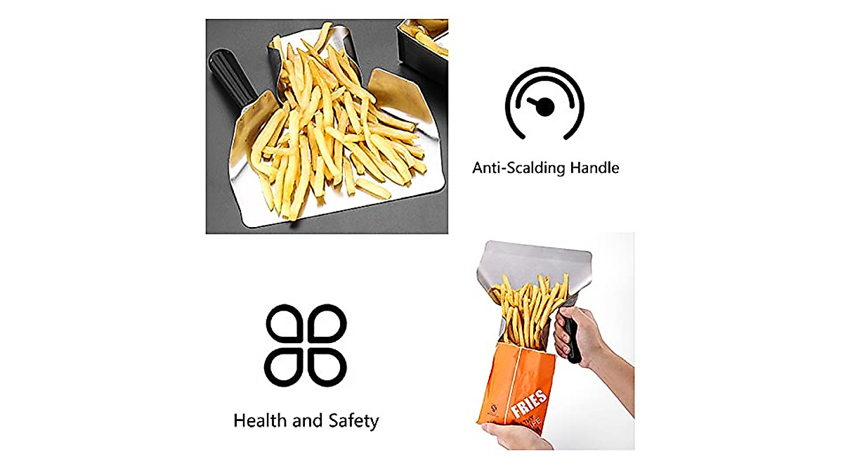 Bonsicoky Stainless Steel French Fry & Popcorn Scoop - Quick Fill Tool