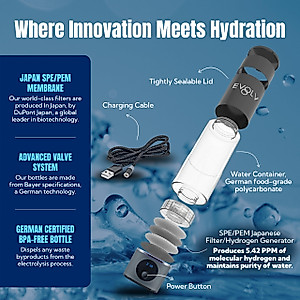EVOLV Hydrogen Water Bottle Generator - SPE & PEM Water Ionizer 5.42PPM, Highest Concentrated Dose - 8oz Hydrogenated Water Bottle for Improved Energy & Inflammation Support - Convenient & Easy to Use