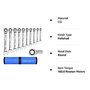 HELAKLS 10-Piece 1/4-3/4 Inch Ratchet Wrench Set Chrome Vanadium Steel SAE Combination Box Open Ended Standard Kit Tool for Mechanic with Portable Suspended Canvas Bag