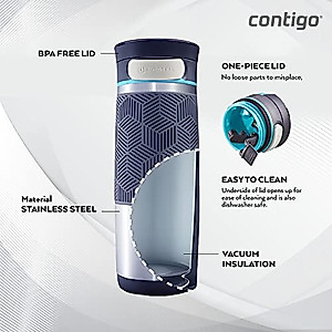 Contigo,Stainless Steel 72086 TRANSIT 16OZ MATTE BLACK GRIP A, 1 Count (Pack of 1)