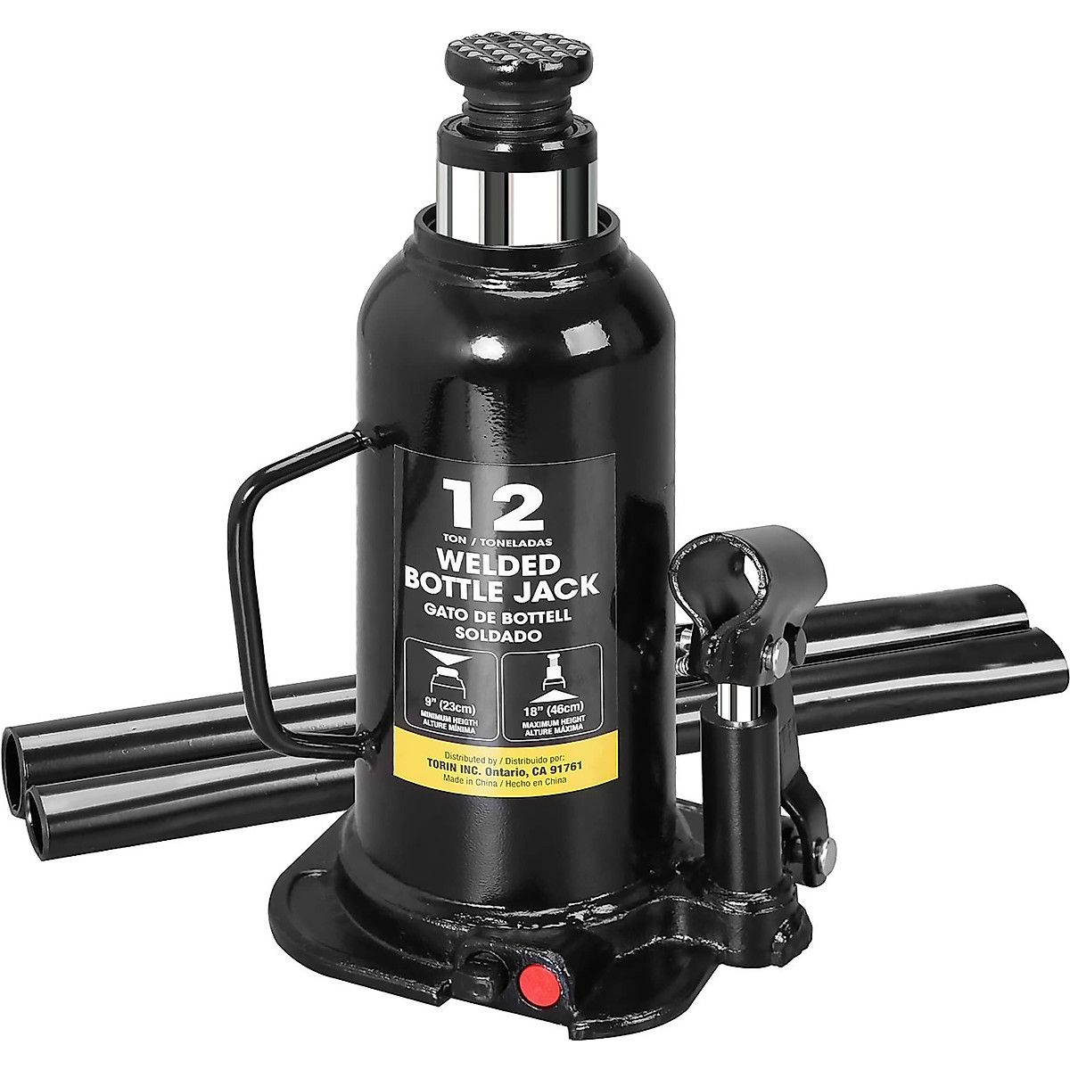 Torin 12 Ton (24,000 LBs) Capacity Hydraulic Welded Heavy Duty Bottle Jack, AT91203BB , Black