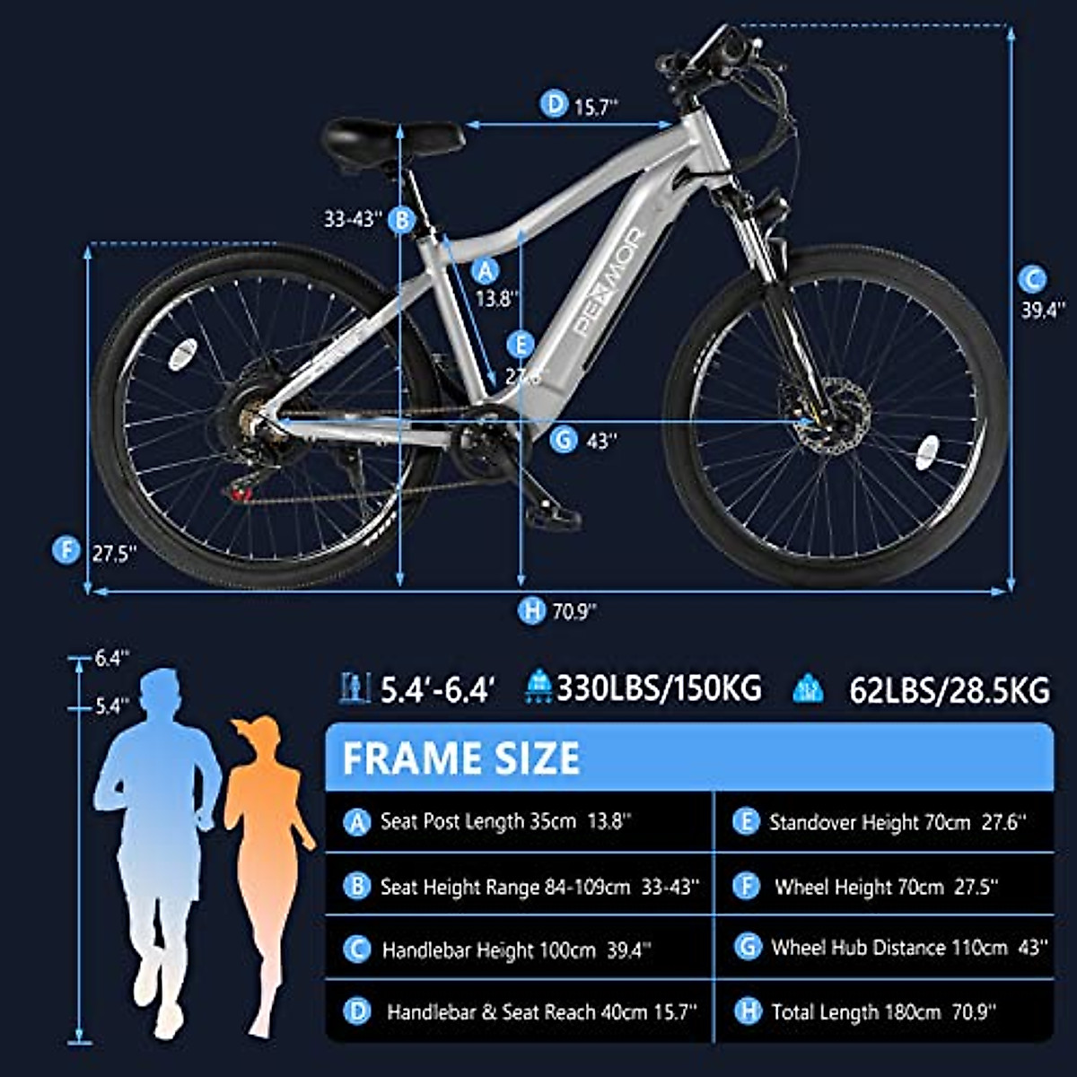 PEXMOR Electric Bike for Adults, 750W BAFANG Motor Ebike 32MPH Adult Electric Bicycle 48V 14AH LG Battery, 27.5" Electric Mountain Bike 7 Speed Gears Lockable Fork City Commuter E-Bike,UL Certified