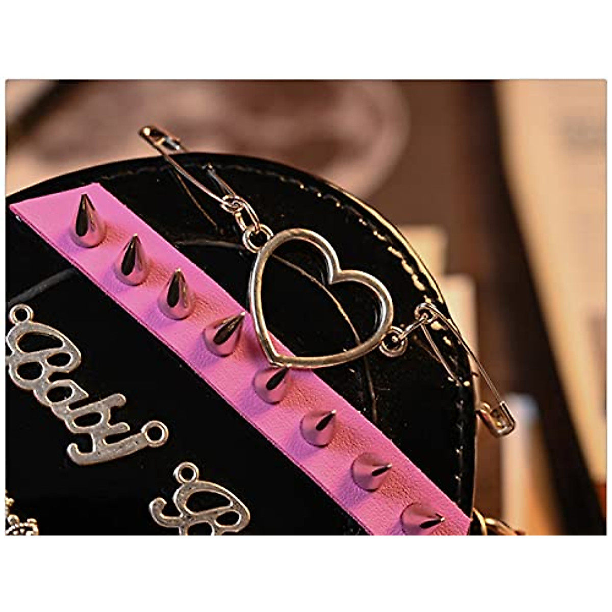 Ftchangfang Gothic Punk purse bag Y2K Heart Cute Lolita shoulder bag for women (Black)