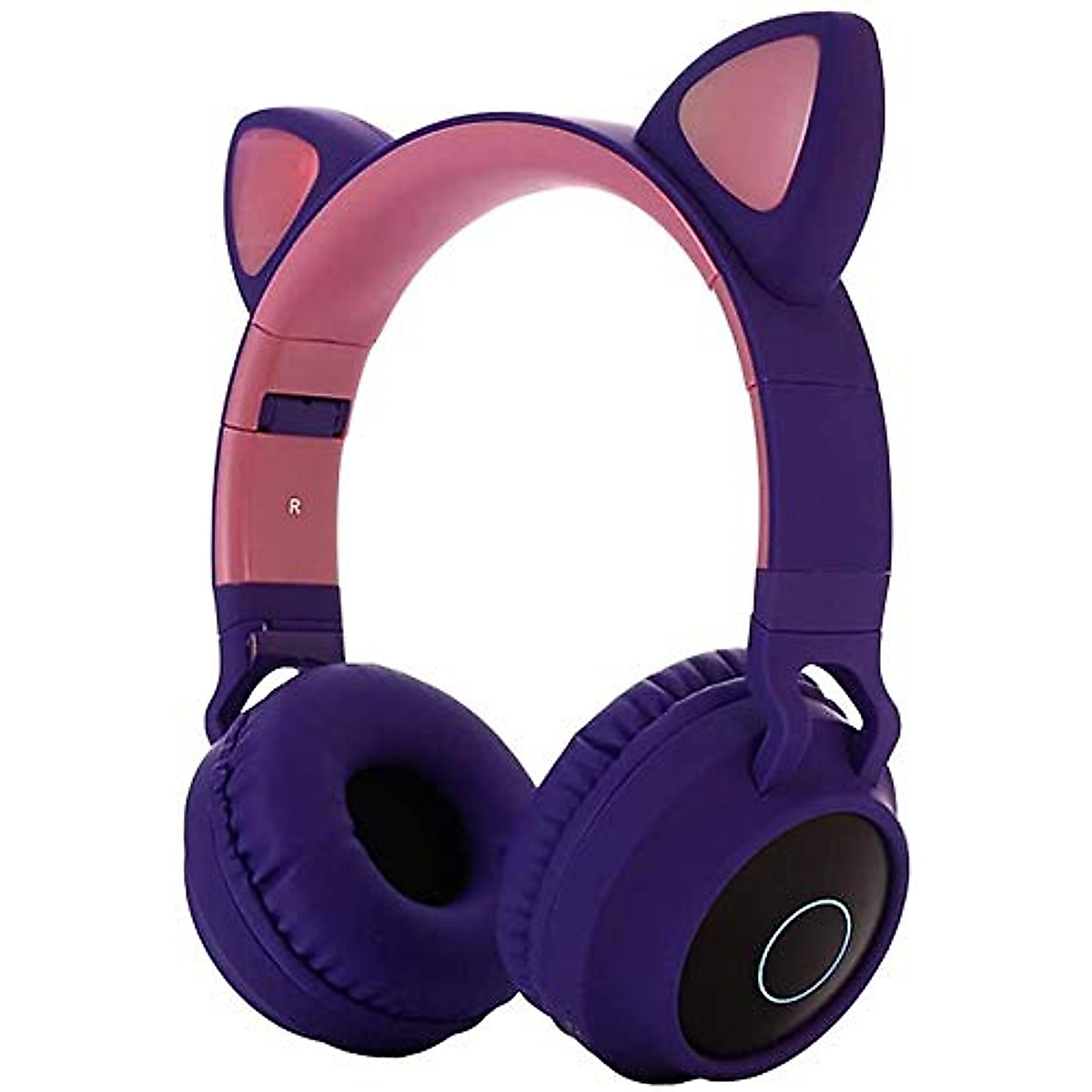 Wireless Bluetooth Kids Headphones, Damikan Cat Ear Bluetooth Over Ear Headphones, LED Lights, FM Radio, TF Card, Aux, Mic for iPhone/iPad/Kindle/Laptop/PC/TV (Purple)