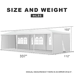 HCY 10'x30' Party Tent Heavy Duty Outdoor Gazebo Canopy with 8 Removable Sidewalls for Outdoor Wedding, BBQ, Camping, Backyard (White)