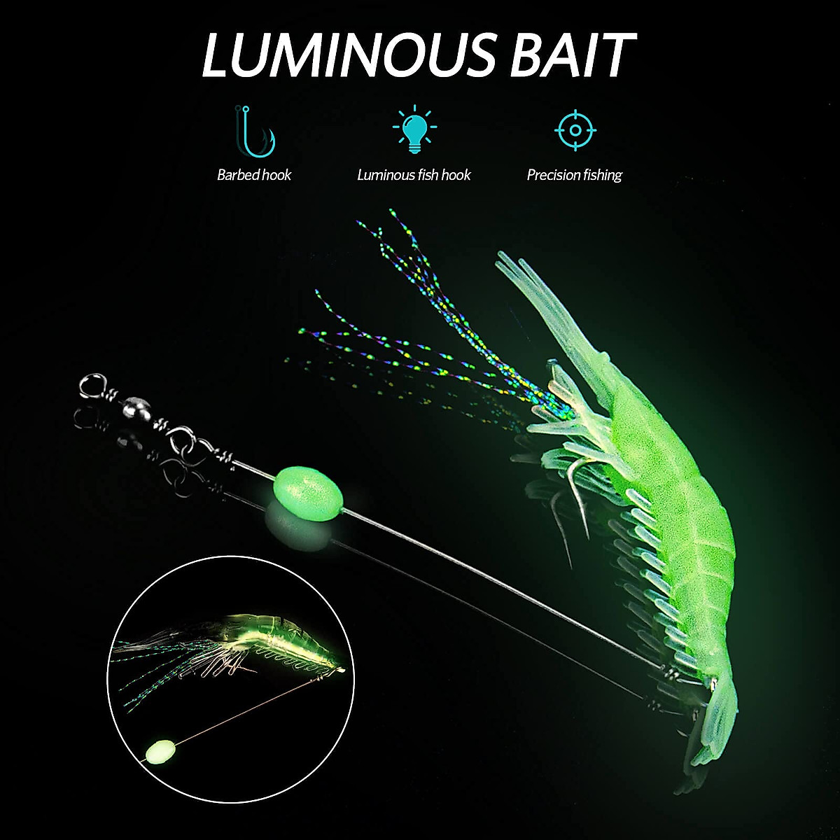 10PCS Saltwater Fishing Lures Shrimp Baits Set, Premium Soft Shrimp Fishing Tackle with Luminous Sharp Hooks, for Freshwater and Saltwater - Syosisny