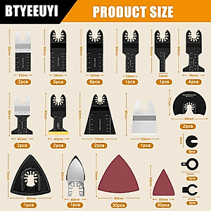 BTYEEUYI Oscillating Tool Blade, 94 Pcs Oscillating Saw Blades with Sandpaper,Quick Release Multitool Blades for Wood Plastics Metal Cutting, Compatible with Dewalt Ryobi Milwaukee Rockwell Dremel