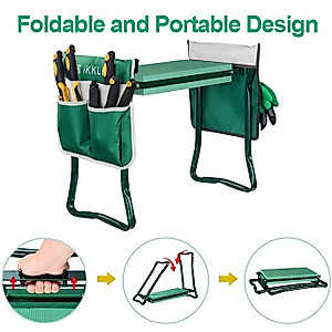 Garden Kneeler and Seat Heavy Duty, Gardening Stool Bench with Kneeling Pad, Folding Garden Stool Multifunctional Kneeler with 2 Tool Bags, Seed Organizer, Great Gardening Gift