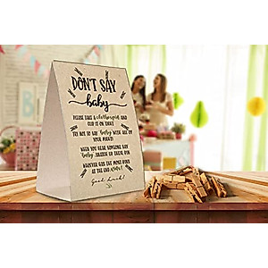 Kraft Paper Don't Say Baby Sign,Don't Say Baby Game Kit (1 Standing Sign + 50 Mini Clothespins),Baby Showers Decorations-NPZDON'T 03