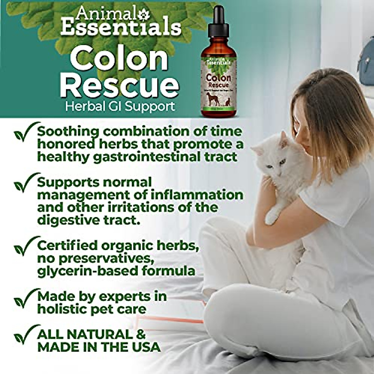 Animal Essentials Colon Rescue Herbal GI Support for Dogs & Cats, 2 fl oz - Made in USA Digestive Aid, Phytomucil Blend