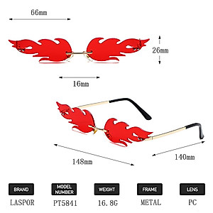 LASPOR Fire Flame Sunglasses for Women Men Retro Wave Rimless Glasses Vintage Fire Shape Gold Metal Frameless Eyewear (Red No.2)
