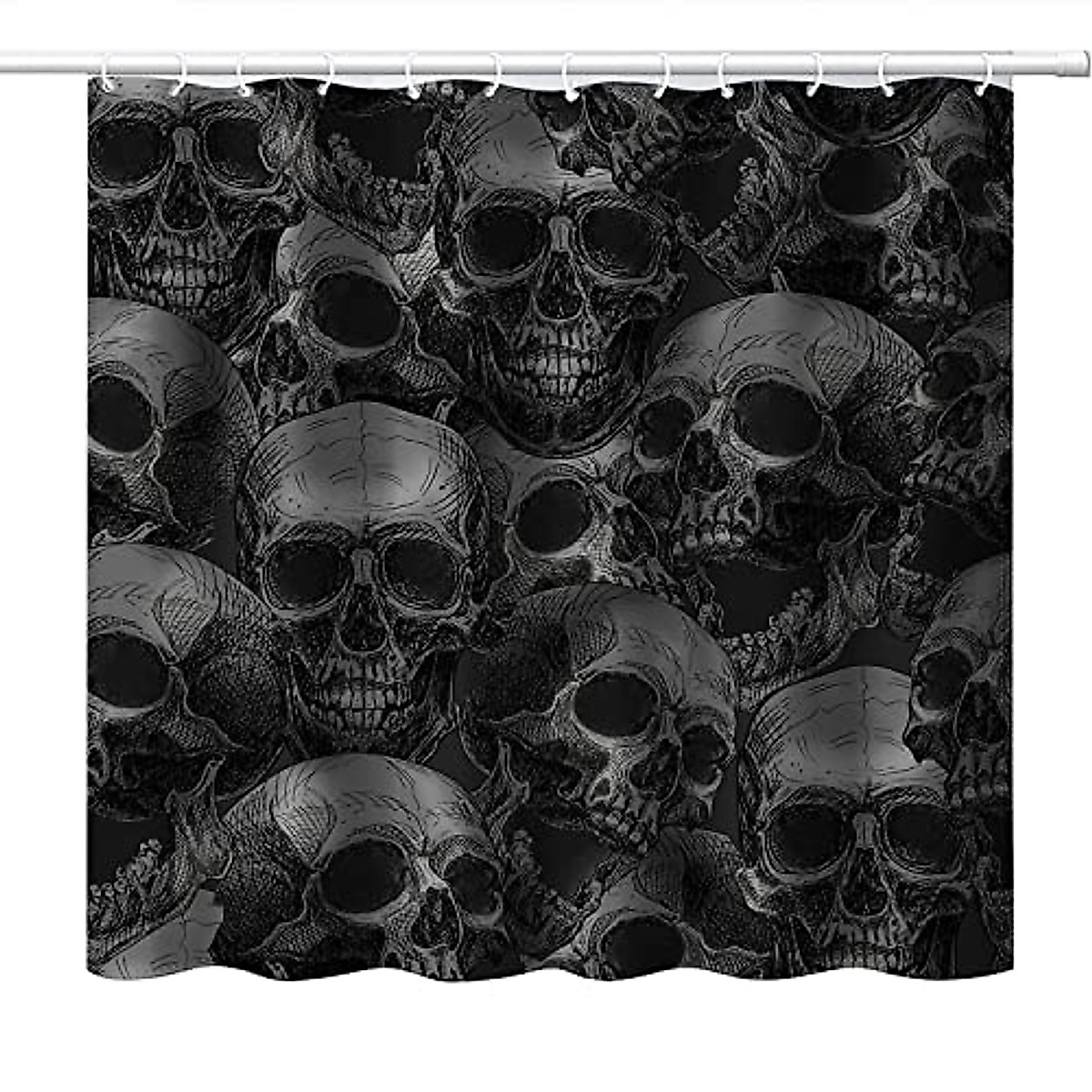 KKH Black Skulls Shower Curtain Set Bathroom, Black andWhite Halloween Scary Skull Bath Curtains Bathroom Set 4Pcs/Set Game Bathroom Decor, 72X72 Inch