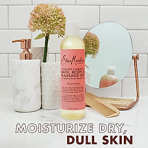 Shea Moisture Coconut & Hibiscus Massage Oil and Body Oil for Dry Skin, Bath Oil with Coconut Oil and Vitamin E Oil for Skin, 8 oz
