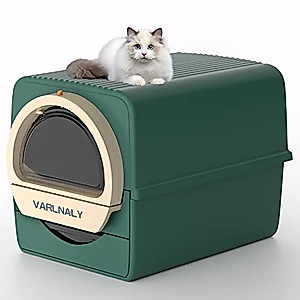 VARLNALY 3.0 Large Self-Cleaning Cat Litter Box, Pull-Out Non-Electric Automatic Cat Litter Box with Lid(24PCS Trash Box), One-Piece Base Prevents Urine＆Litter Leakage, Enclosed Isolates Odor(Green)