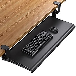 HUANUO Keyboard Tray Under Desk with C Clamp-Large Size, Steady Slide Keyboard Stand, No Screw into Desk, Perfect for Home or Office