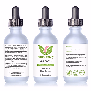 Amara Beauty Squalane Oil Moisturizer with 100% Pure Plant Derived Squalane for Face, Body, Skin and Hair - Face Oil 2 fl. oz.