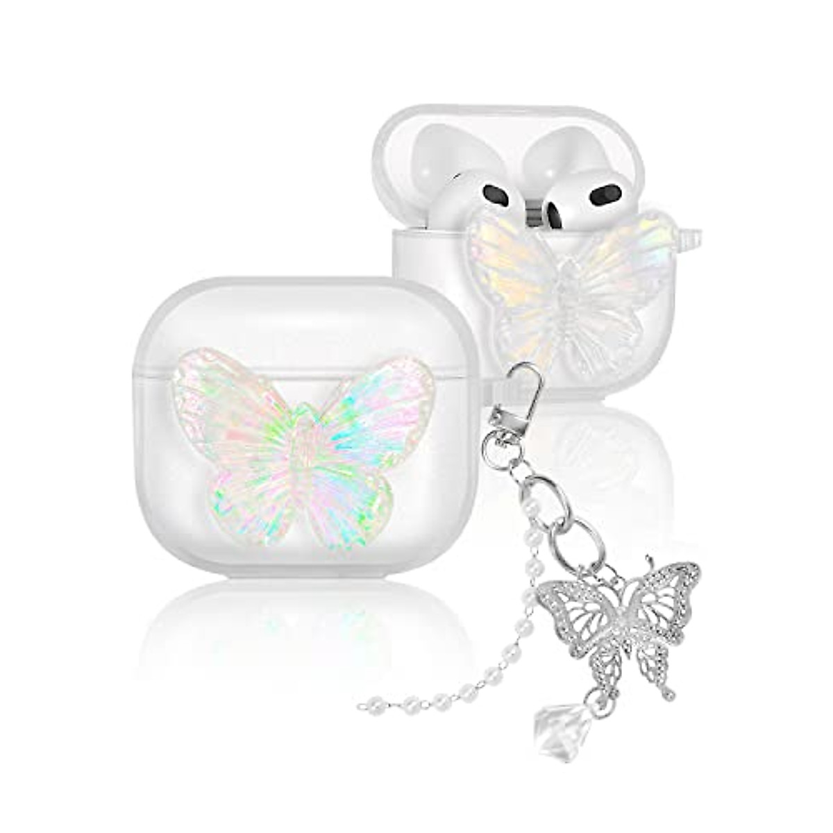 JoySolar Clear Butterfly Girls Case for AirPod 3 (2021) Aesthetic Cute Glitter TPU Cases Women Girly for AirPods 3rd Generation Cover Pretty Design Bling Shiny Stylish with Keychain for Air Pods 3