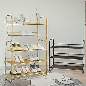 Shoe Rack Shoe Shelf Stackable Shoe Rack 4 Tier Shoe Rack, Stackable and Adjustable Sturdy Metal Mesh Shoe Storage Organizer Shelf, Ideal for Entrance, Living Room, Bedroom, Hallway Shoe Bench Stacka