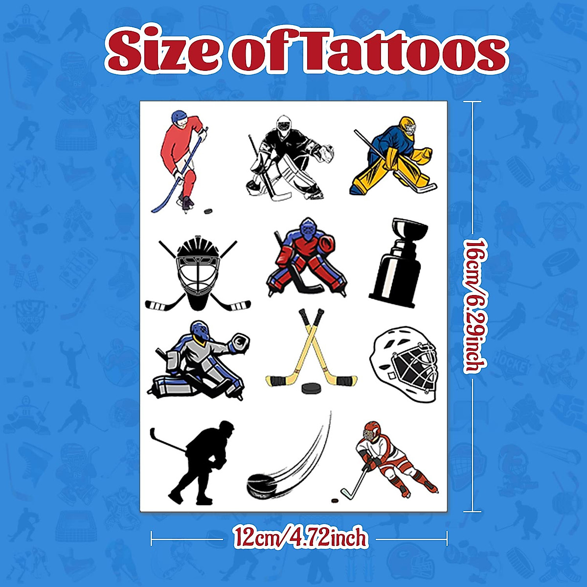 192pcs Ice Hockey Temporary Tattoos Ice Hockey Themed Birthday Party Favors Decorations Supplies for Kids Gifts Classroom School Prizes