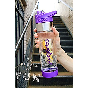 NEW AquaFrut Bottom Loading Fruit Infuser Water Bottle - BPA Free Tritan Plastic - Leak Proof - 24 OZ - Infusion Recipe eBook (Pink)