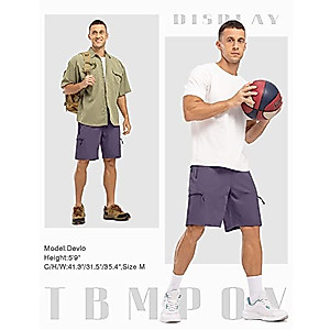 TBMPOY Men's Hiking Shorts with 5 Zip Pockets 9'' Lightweight Outdoor Work Athletic Short for Men Travel Running Purple Grey XXL