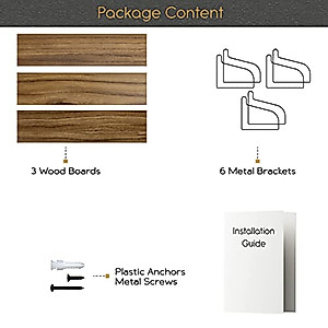 You Have Space Prato Floating Shelves for Living Room Decor, 17"x4.5" Bookshelf Home Office Decor, Kitchen Organization & Bathroom Organizer Wall Shelves, Set of 3, Burnt