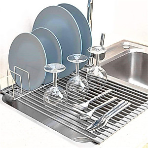 Roll Up Dish Drying Rack（17 x 13 inches） Multipurpose Roll-Up Dish Drying Rack , Non-Slip, Heat Resistant，Gray