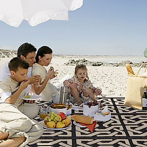 SAND MINE Reversible Mats, Plastic Straw Rug, Modern Area Rug, Large Floor Mat and Rug for Outdoors, RV, Patio, Backyard, Deck, Picnic, Beach, Trailer, Camping (4' x 6', Black & Beige)