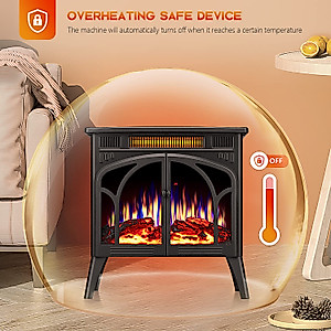 R.W.FLAME Electric Fireplace Heater 25" with Remote Control, Cathedral Stylish, Different Flame Effects and Log Set Colors, Adjustable Brightness and Heating Mode, Overheating Safe Design