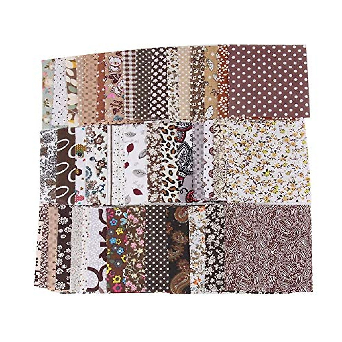 Powerfulline 50Pcs Cotton Fabric DIY Handmade Patchwork Quilting Sewing Craft Scrapbook Cloth Quilting Bundles Brown