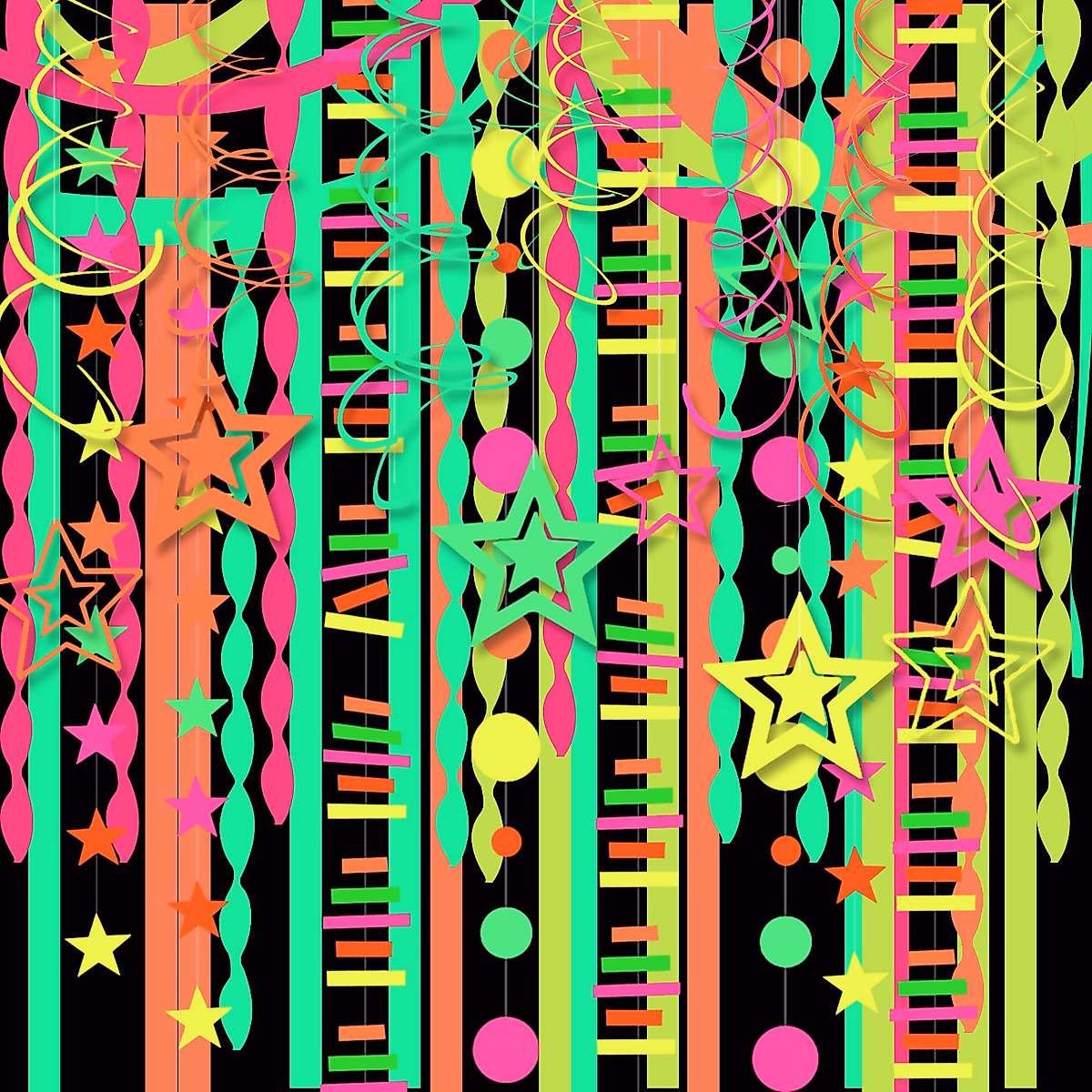 508ft UV Neon Paper Garland Crepe Streamers Glow in The Dark Party Supplies Garland Neon Party Decorations Streamers for Blacklight Reactive Fluorescent Wedding Birthday Party Decorations