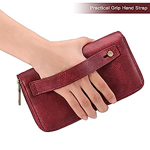 GAEKEAO Wallet for Women Double Zipper Phone Clutch RFID Blocking Vegan Leather Wristlet Purse Large Capacity Long Credit Card Holder with Grip Hand Strap