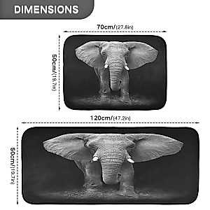 ALAZA Elephant Animal Black Non Slip Kitchen Floor Mat Set of 2 Piece Kitchen Rug 47 x 20 inches + 28 x 20 inches for Entryway Hallway Bathroom Living Roo