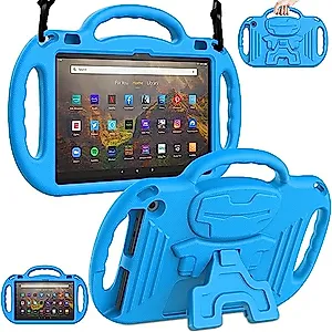 LTROP Kids Case for Fire HD 10 and Fire HD 10 Plus (11th Generation, 2021 Release) 10.1-Inch with Shoulder Strap, Light Weight Shockproof Kid-Proof Handle Stand Cover Case for Fire HD 10 2021, Blue