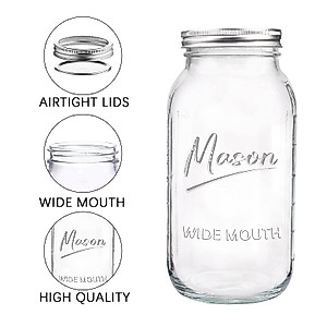 Galssmagic 64 oz Mason Jar Wide Mouth,3 Pack Large Half Gallon Mason Jars with Airtight Lid,Big Glass Jars for Canning,Pickling,Fermenting,Storing