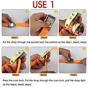 Tie-Down Cam Straps, JCHL Ratchet Tie Down Straps 1" x20' Lashing Straps Cargo Tie Down Strap Polyester Webbing Coated S-Hooks Cambuckle Metal Buckles 1000lbs Capacity Securing Straps (Pack of 4)