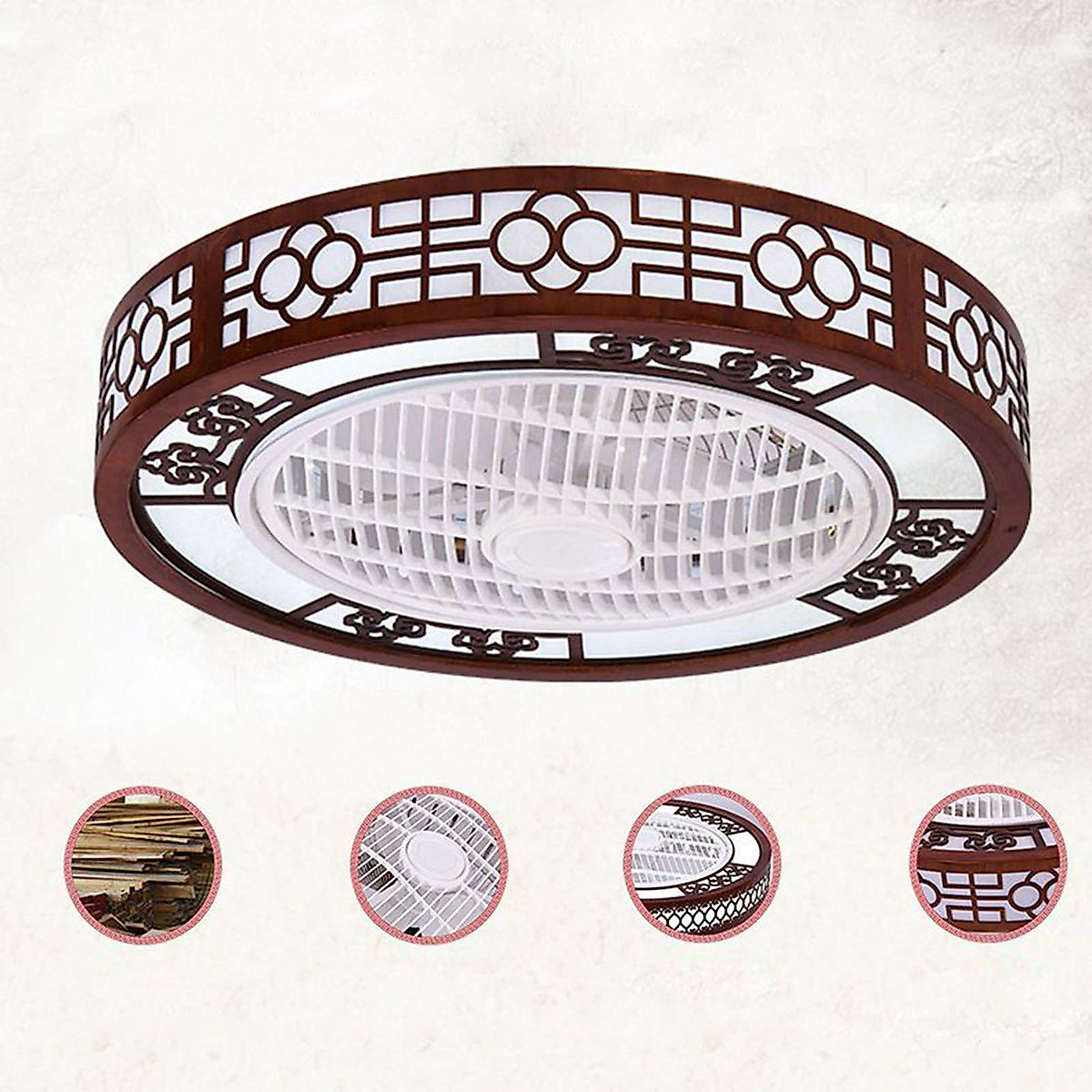 Ceiling Fan with Light, 22" Chinese Style Ceiling Fan Dimmable 64W LED Light with Remote Control Flush Mount Lamp for Bedroom Living Room Children's Room