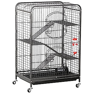 Yaheetech 37-inch Metal Ferret Chinchilla Cage Indoor Outdoor Small Animals Hutch w/ 2 Front Doors/Feeder/Wheels for Squirrel,Black