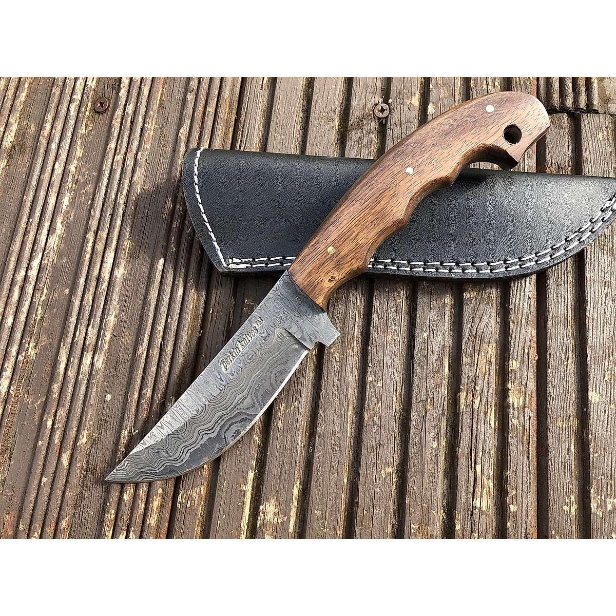 Perkin Knives 6400 Handmade Damascus Steel Hunting Knife with Sheath