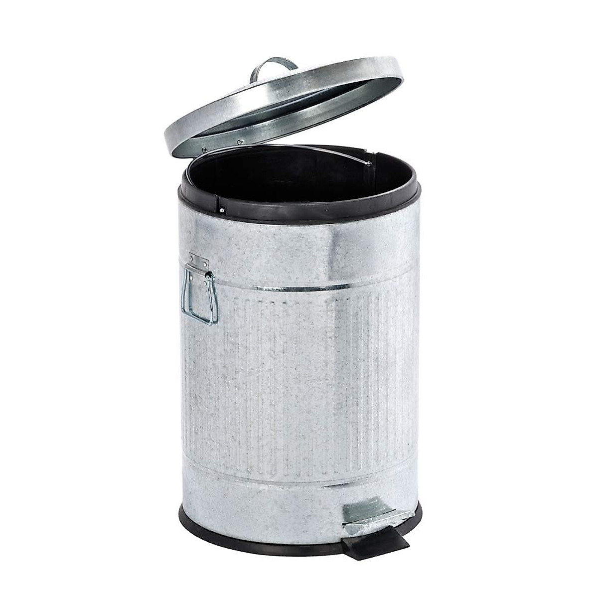 WENKO Step Trash Can with Lid and Pedal, Retro Metal Garbage Bin, for Bathroom, Kitchen, Office, Soft Close, 5 Gallon, 12.2 x 18.7 x 12.2 in, Gray